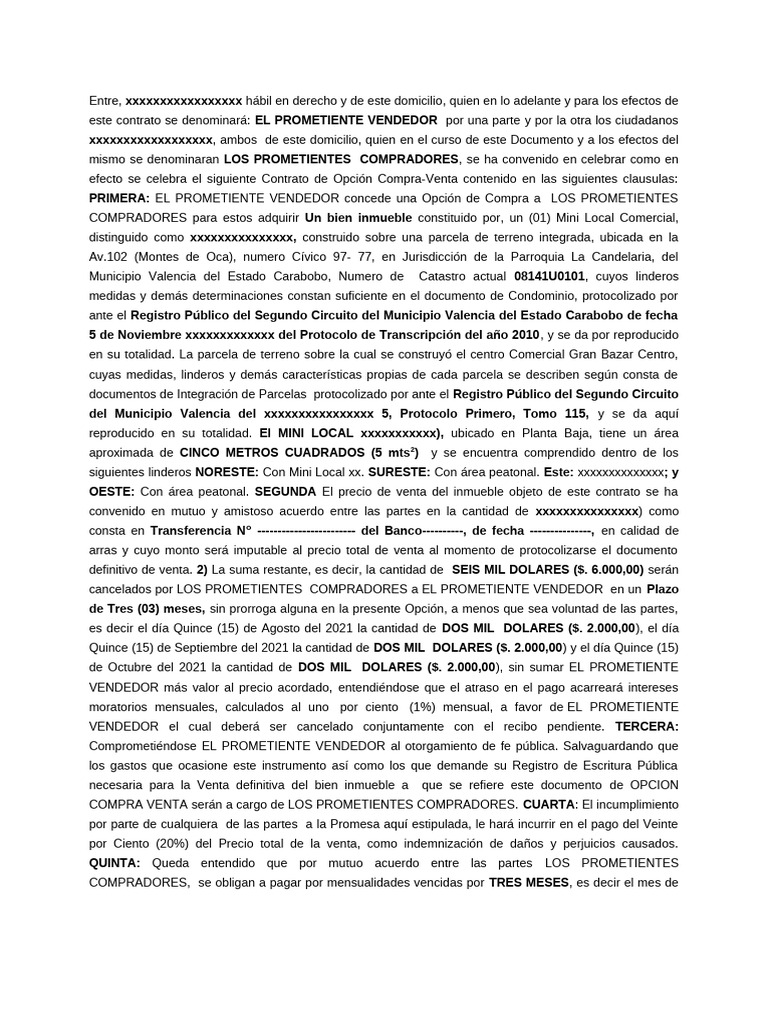 Opcion Compra Venta Mini Local | PDF | Daños y perjuicios | Precios
