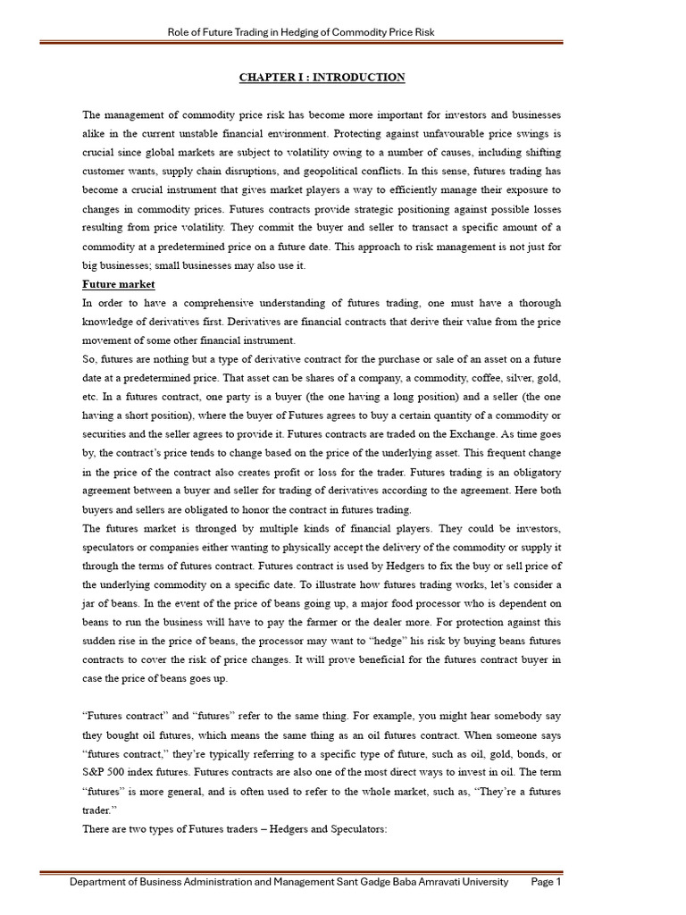 Role of Future Trading in Hedging of Commodity Prices Risk | PDF ...
