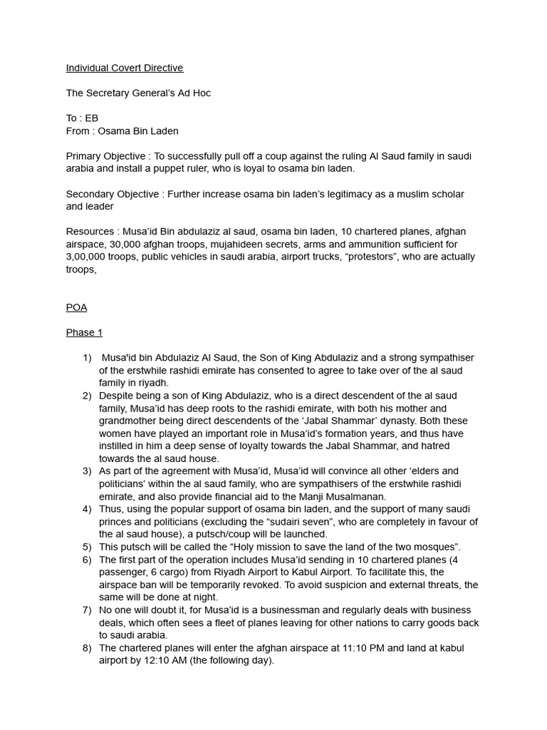 Sample Directive | PDF | House Of Saud | Osama Bin Laden