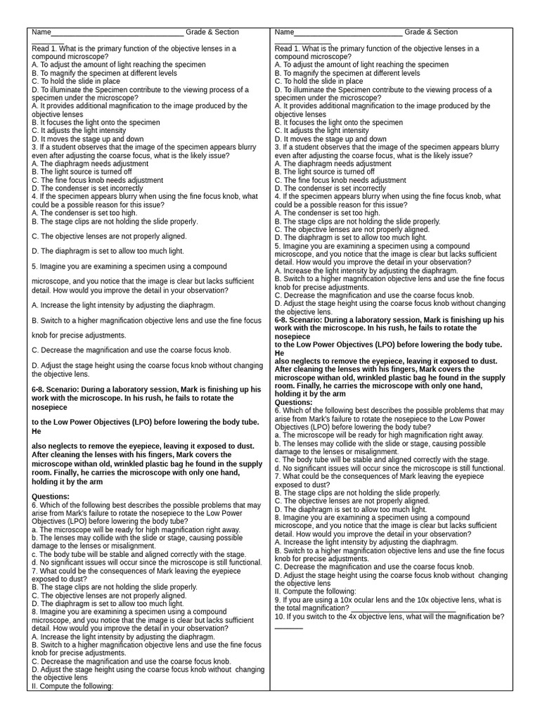 2nd Summative Test - Microscope | PDF | Glass Applications | Glass ...