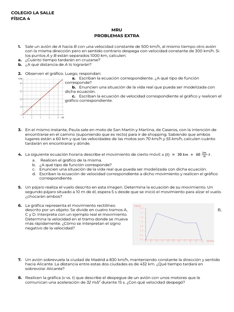 MRU PROBLEMAS EXTRA PDF Velocidad Aceleraci n