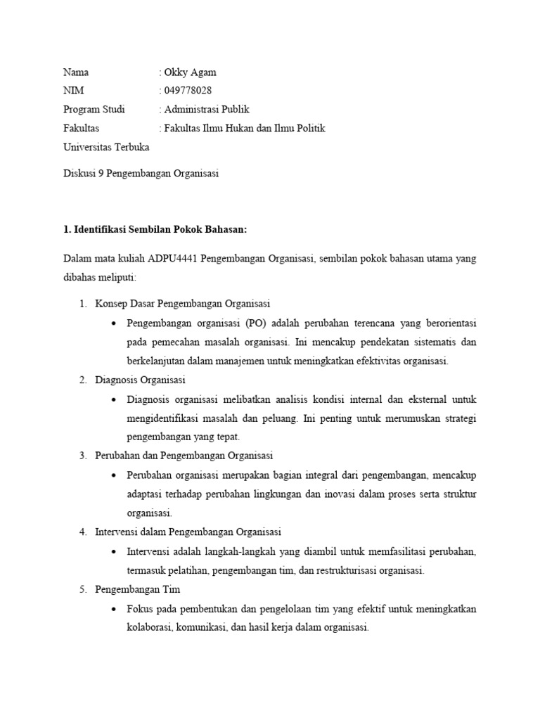 Diskusi 8_pengembangan Organisasi_okky Agam | PDF