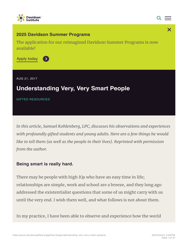 Understanding Very, Very Smart People - Davidson Institute | PDF ...