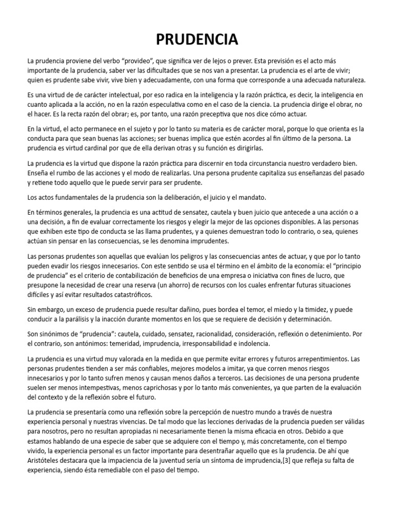 Resumen de PRUDENCIA | PDF | Virtud | Prudencia