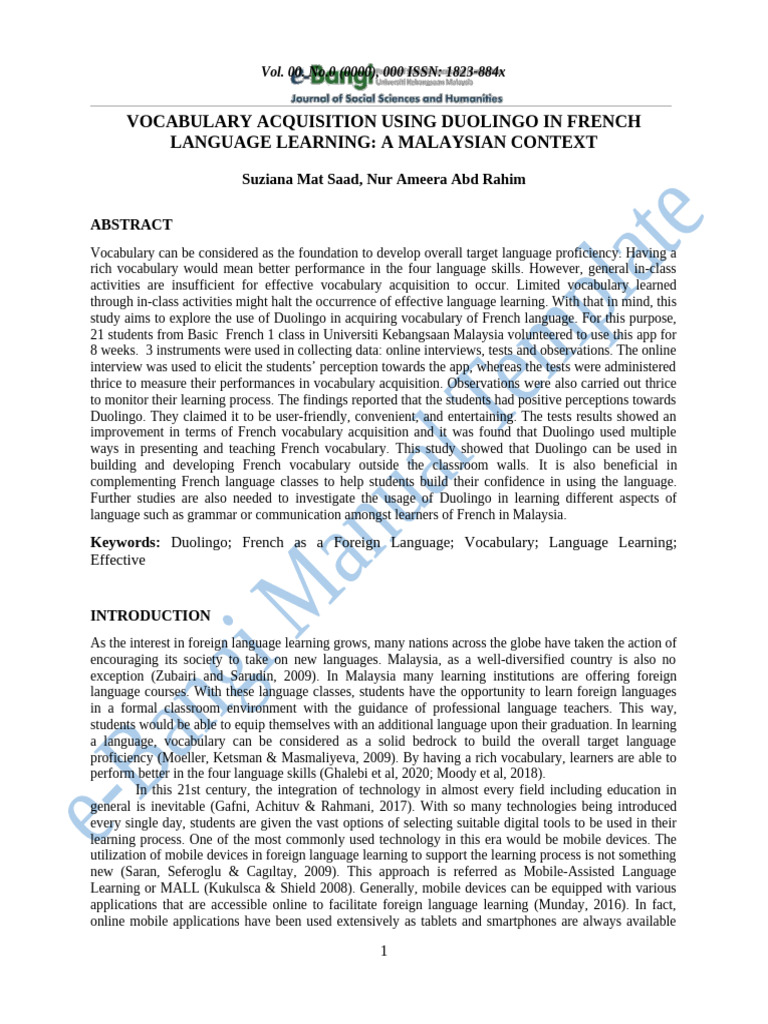 E-BANGI Vocab duolingo | PDF | Language Education | Vocabulary