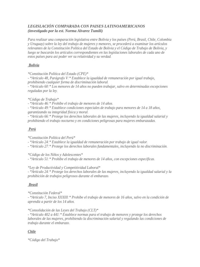 Legislación Comparada Con Paises Latinoamericanos | PDF | Organización ...