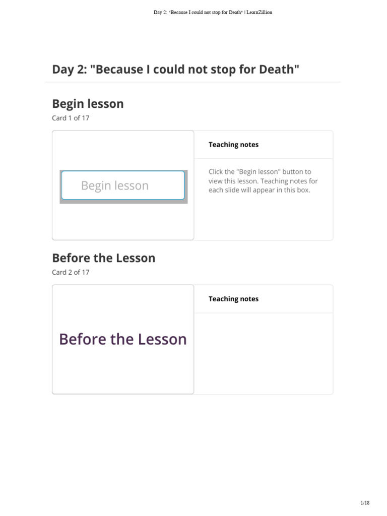 Day 2 Because I Could Not Stop for Death Teacher Notes | PDF | Poetry ...