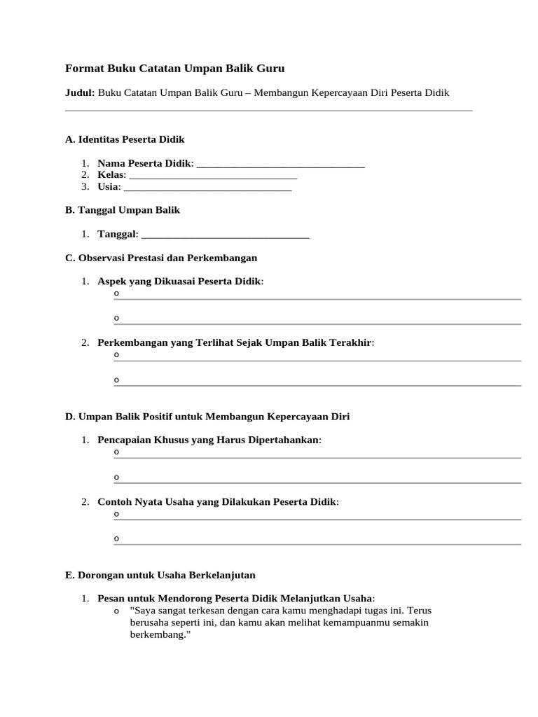 Format Buku Catatan Umpan Balik Guru | PDF