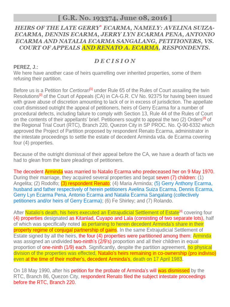17 Heirs of Ecarma v. CA | PDF | Appeal | Brief (Law)