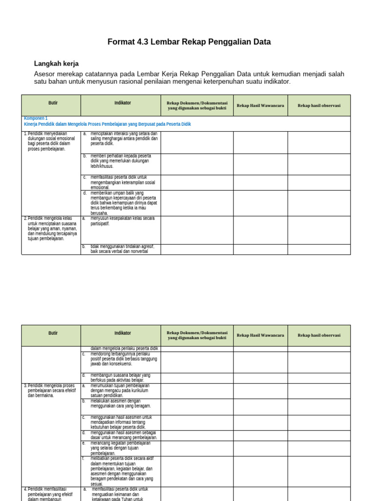 Format 4.3 Lembar Rekap Penggalian Data Kosong | PDF