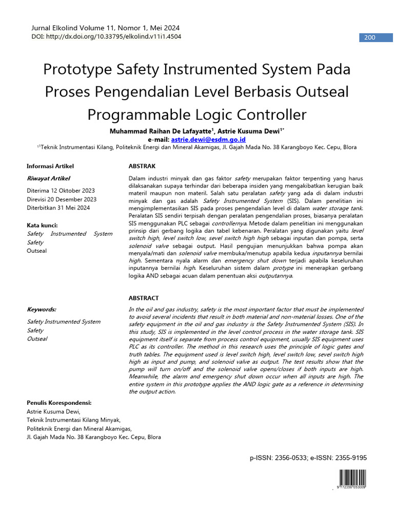 Prototype Safety Instrumented System Pada Proses P | PDF