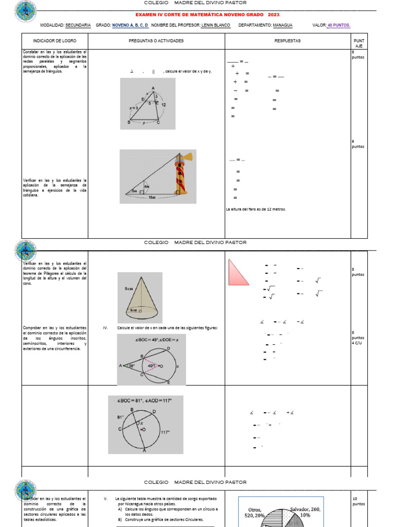 PROYECTO EXAMEN IVC MAT NOVENO 2023 | PDF | Geometría euclidiana | Euclides