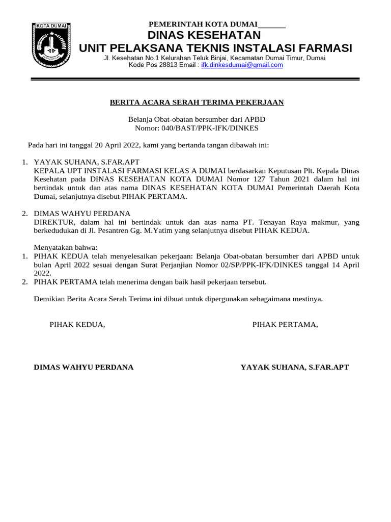 BAST Dan BAP Tenayan Sistem | PDF