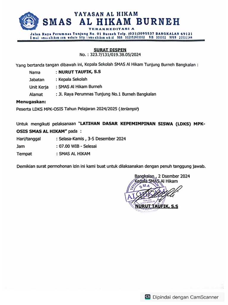 surat dispen LDKS | PDF