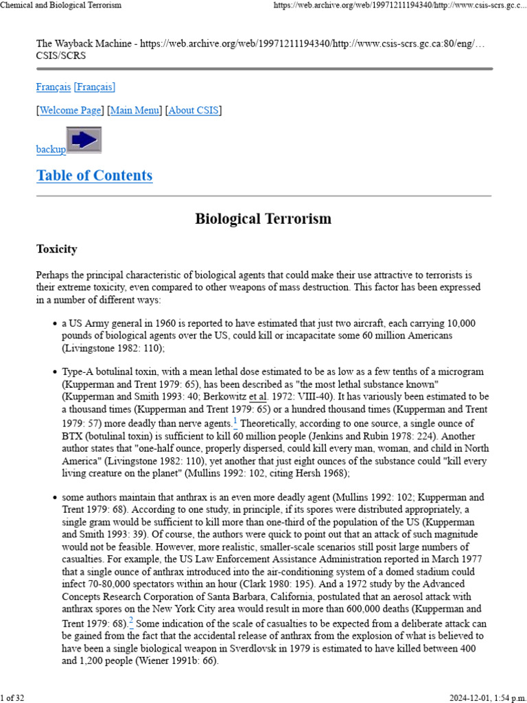 Chemical and Biological Terrorism | PDF | Biological Warfare | Bioterrorism