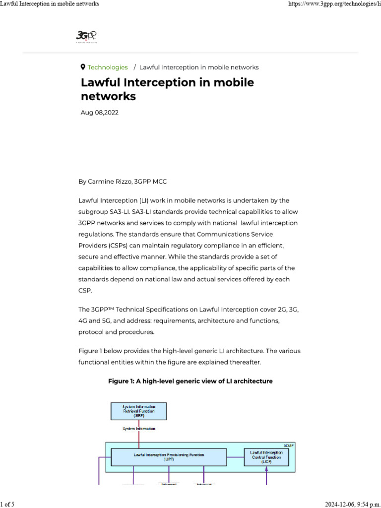 Lawful Interception in Mobile Networks | PDF