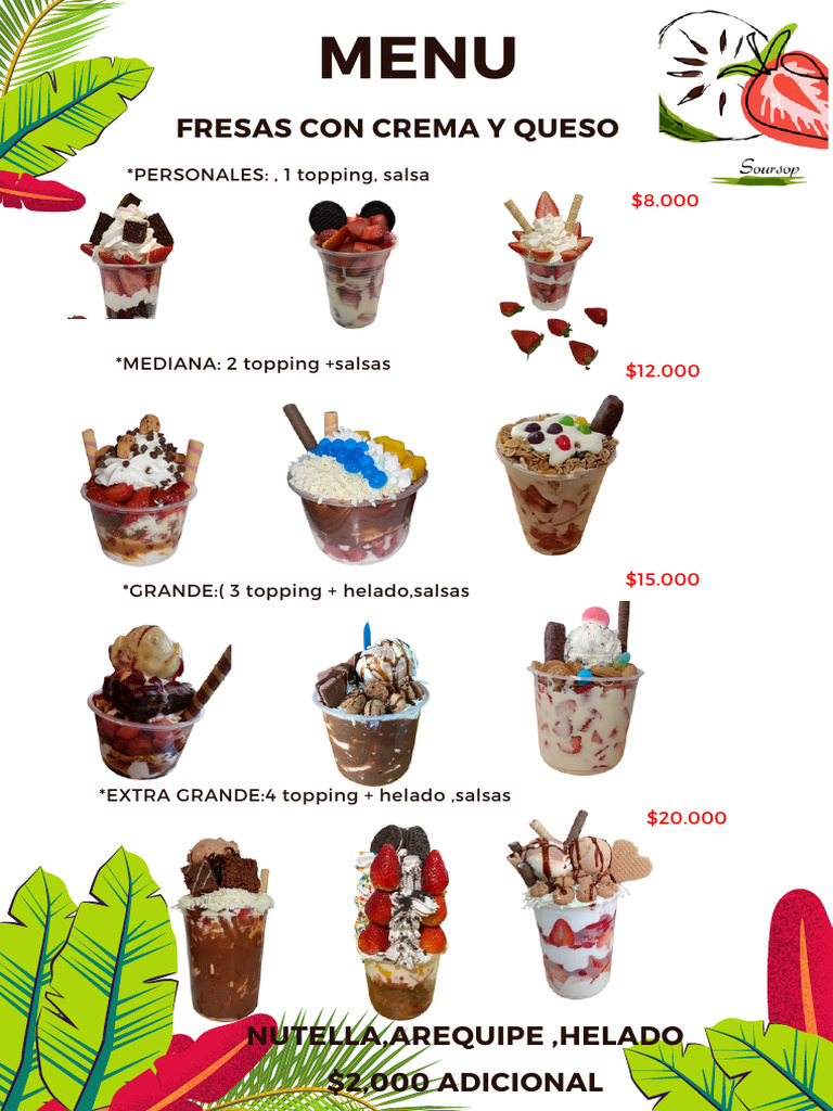 Menú de Postres y Helados Variados | PDF | Ingredientes de comida ...