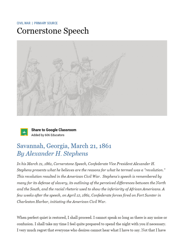 Cornerstone Speech _ American Battlefield Trust | PDF