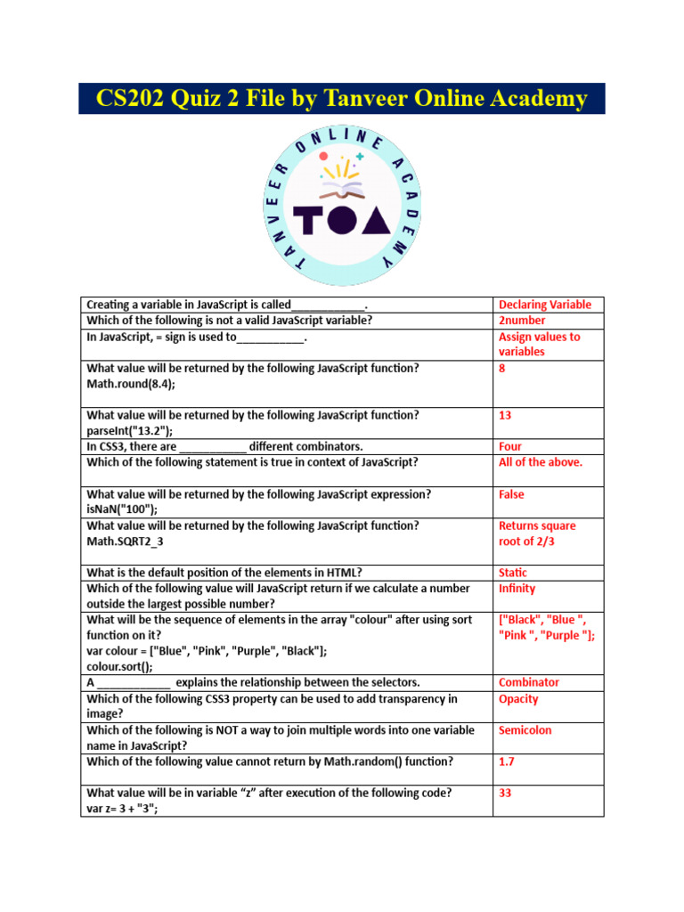 JavaScript & CSS Quiz Review | PDF | Java Script | Software Development