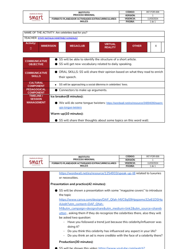 B1 book club Are celebrities bad for you_ INT-FOR-006_Formato Planeador Actividad ...