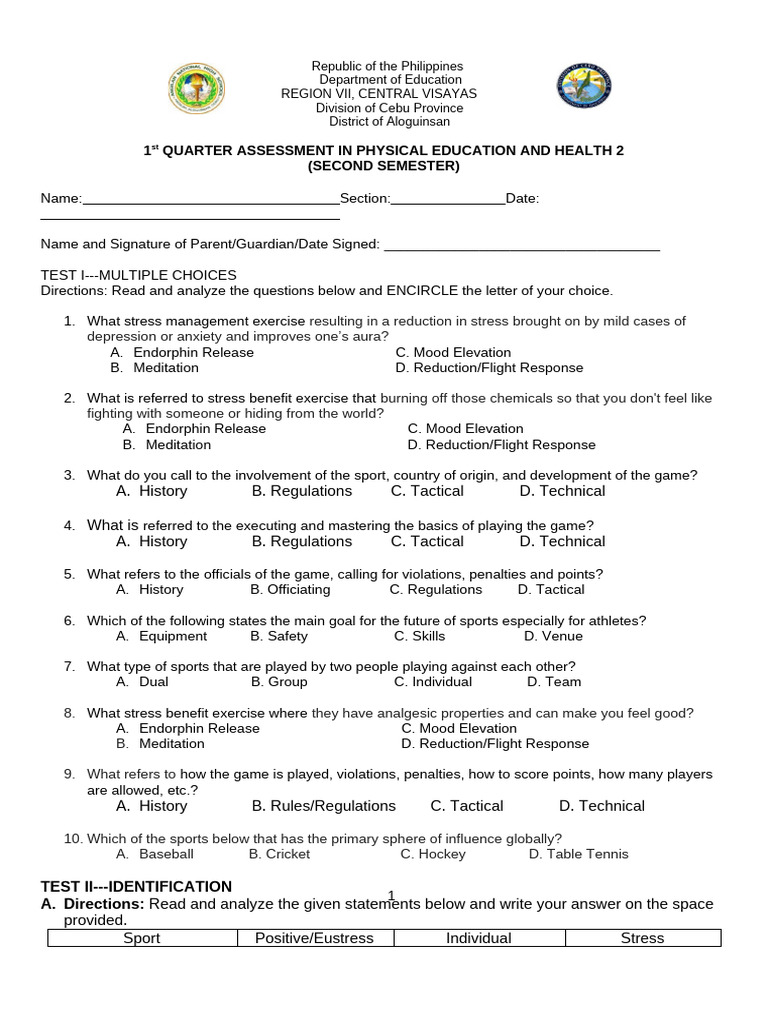 1st Quarter Test-3rd Quarter | PDF | Stress (Biology) | Psychology