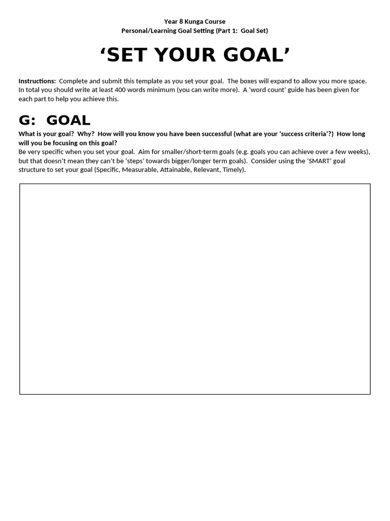 GROW Goal 'Set' Template Final No Pics | PDF | Goal | Goal Setting