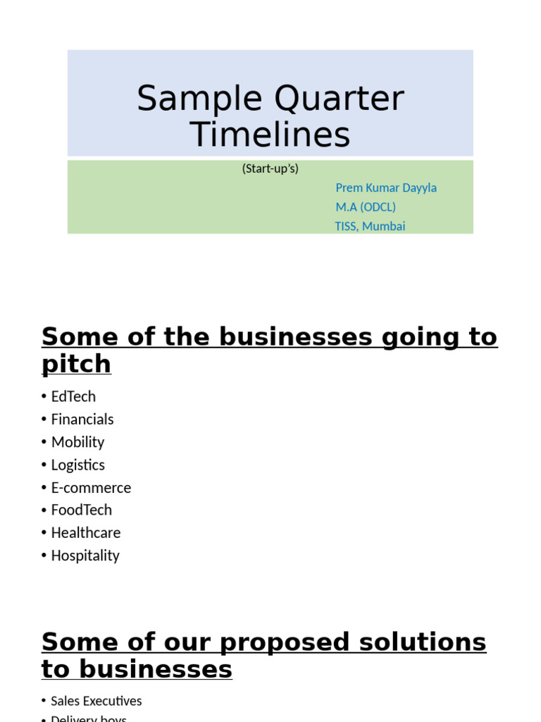 Sample Quarter Timelines-Start Up's | PDF