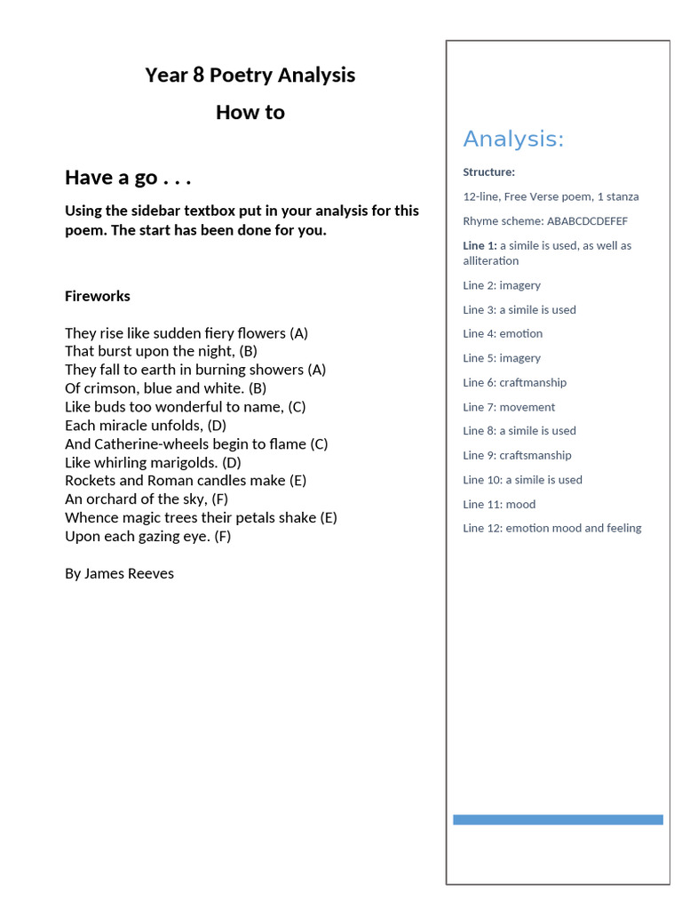 Year 8 Poetry Analysis (2) | PDF | Poetry