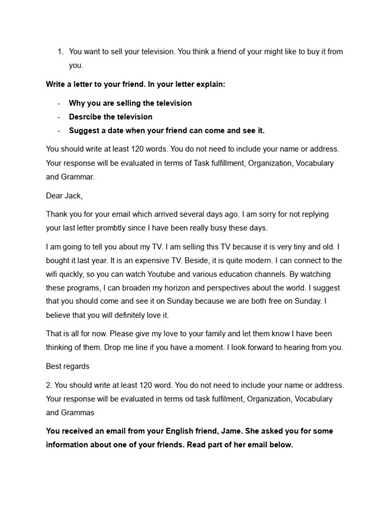 Selling My Television to a Friend | PDF