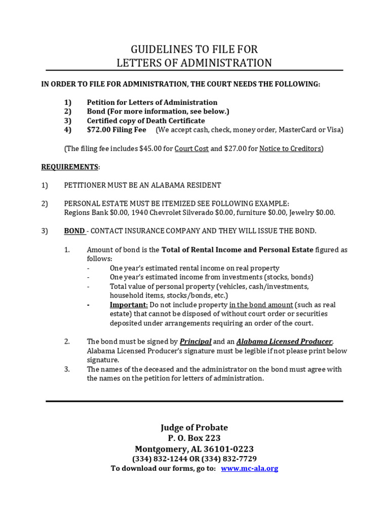 Alabama Letters of Administration Guide | PDF | Probate | Private Law