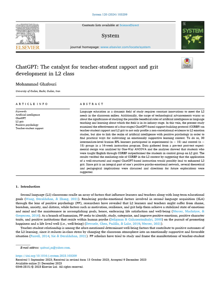 ChatGPT The Catalyst For Teacher Student Rapport and Grit Develop 2024 Syst | PDF | Analysis Of ...