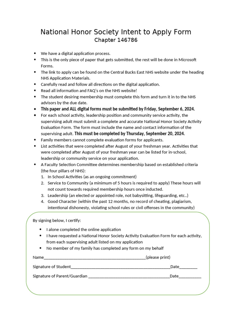 NHS Intent To Apply Form | PDF