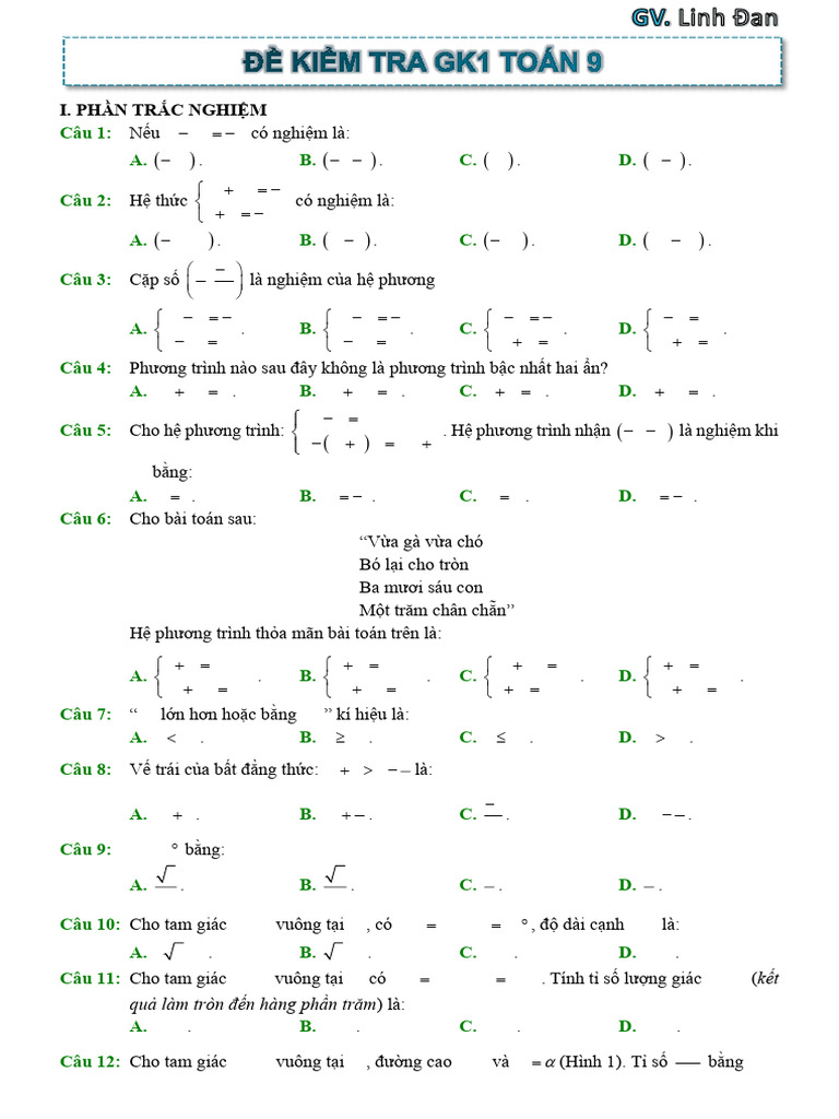 ĐỀ KIỂM TRA GKI TOÁN 9 | PDF