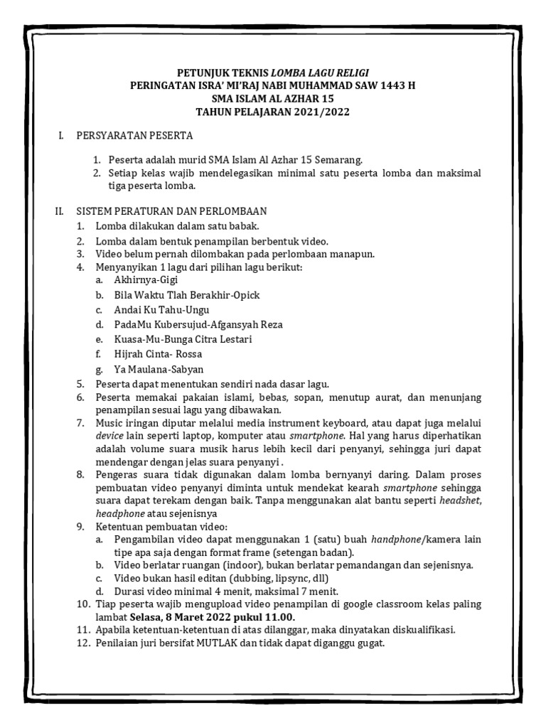 Juknis Lomba Lagu Religi | PDF