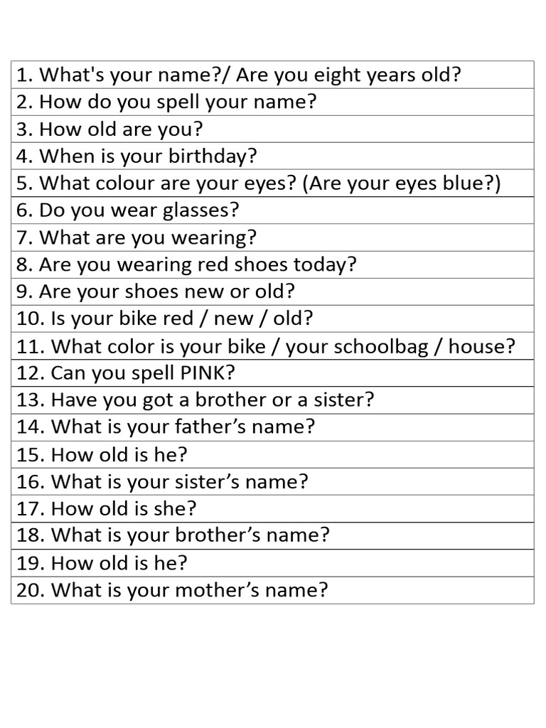 English Questions for Kids | PDF | Cuisine