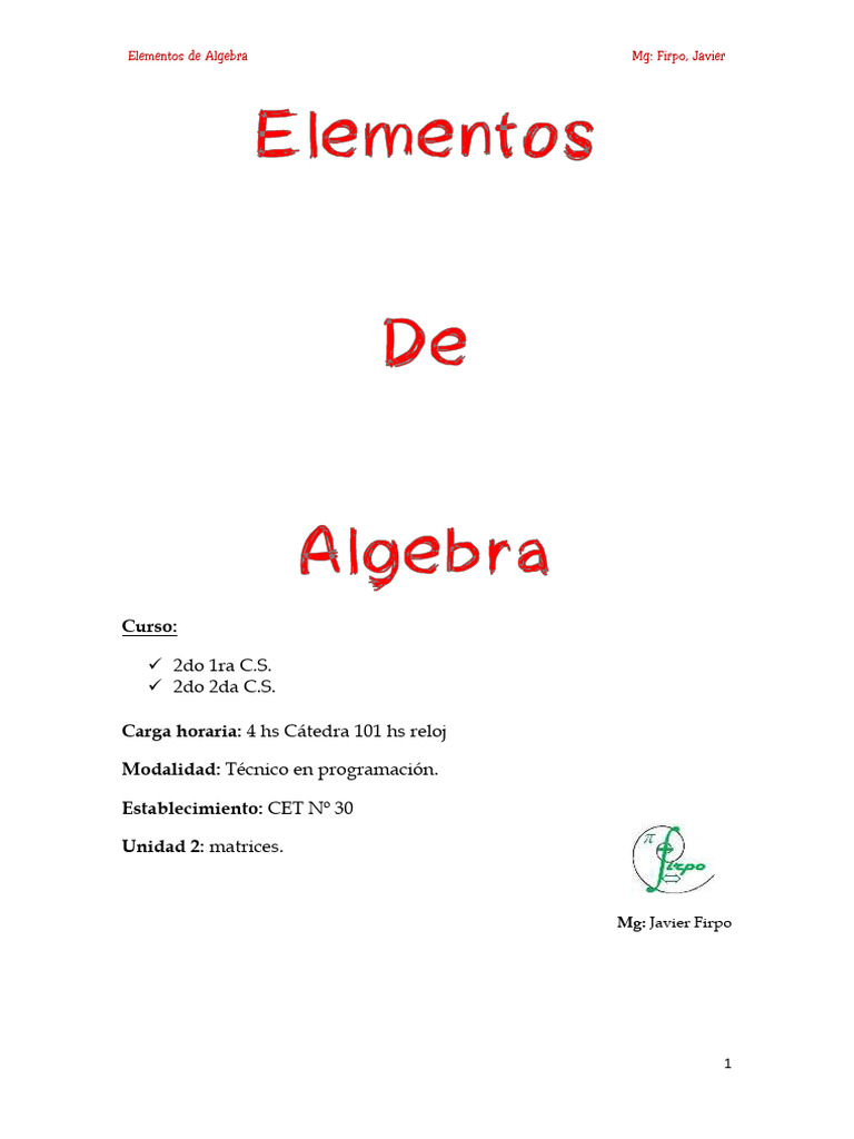 Elementos de algebra - (matrices) | PDF | Matriz (Matemáticas ...