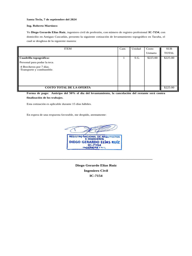 COTIZACIÓN CUADRILLA DE BRECHEROS (1) 1 | PDF
