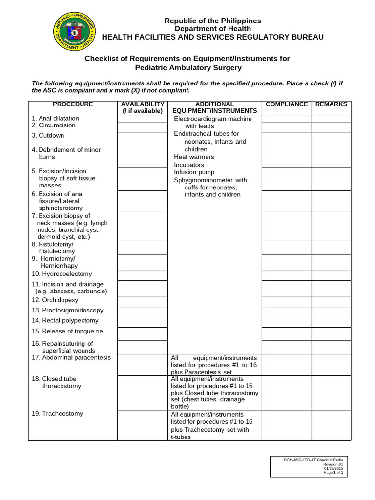 Doh Asc Lto at Checklist Pedia Rev1 | PDF | Surgery | Clinical Medicine