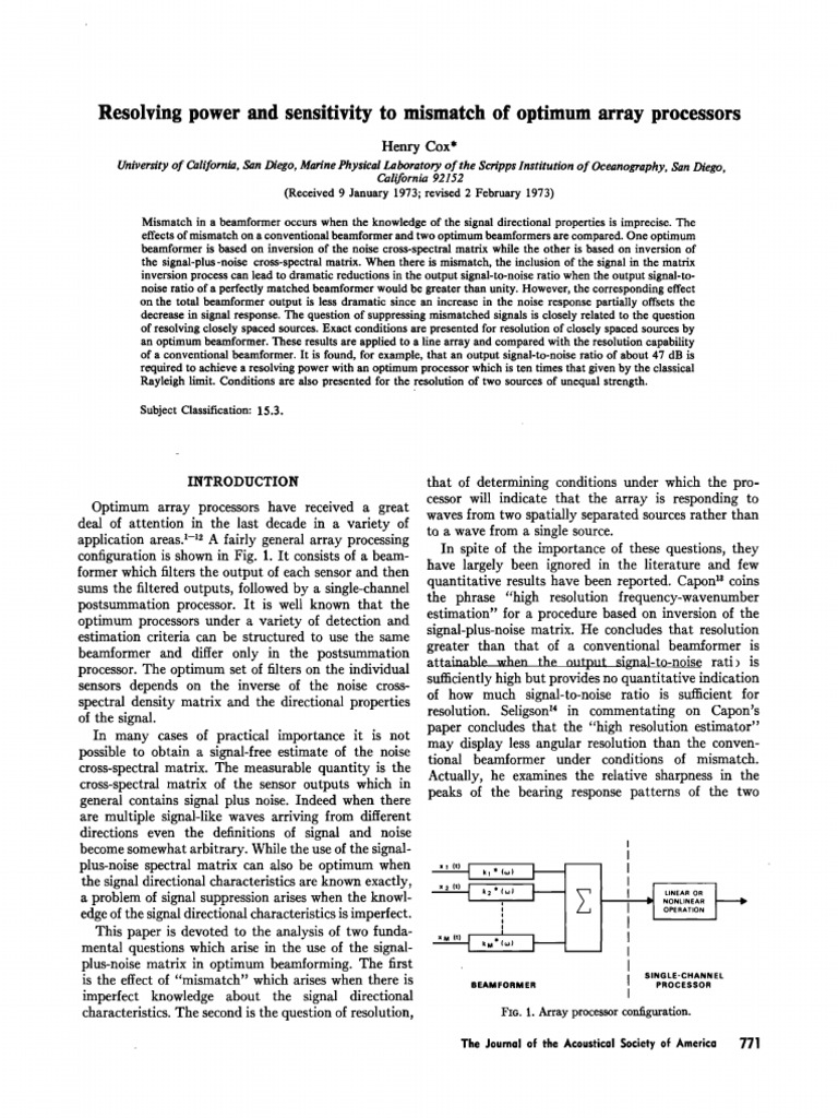1973 Resolving Power and Sensitivity To Mismatch of Optimum Array Processors - H. Cox | PDF ...