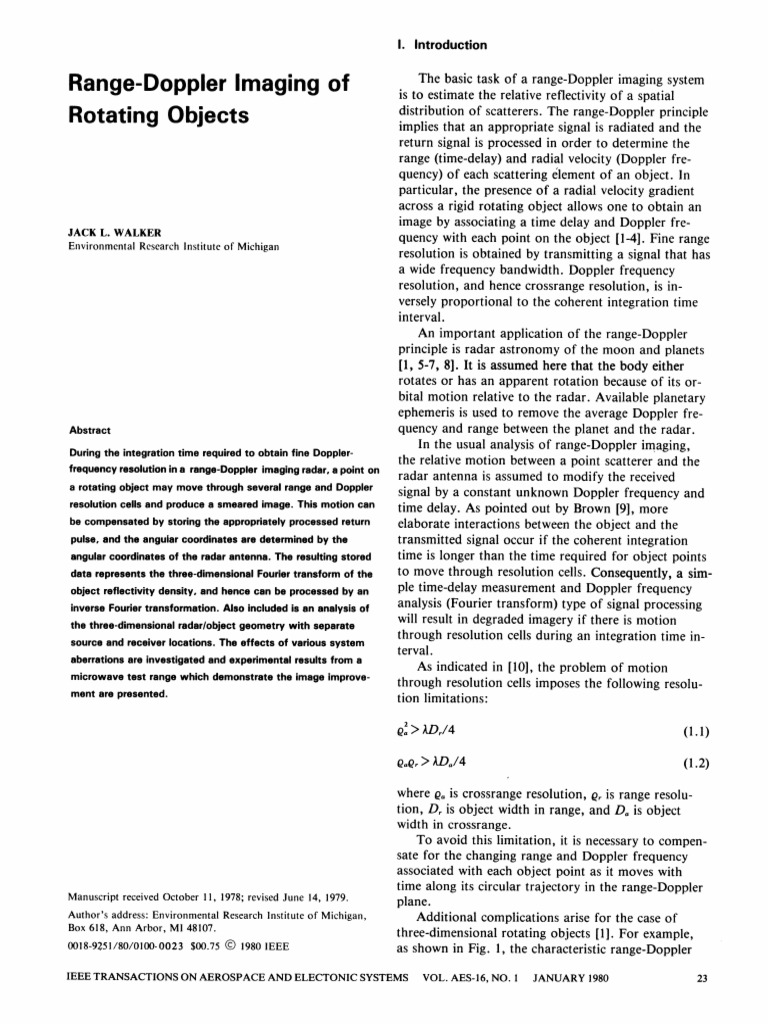 1980 RANGE-DOPPLER IMAGING OF ROTATING OBJECTS_J. L. Walker | PDF ...