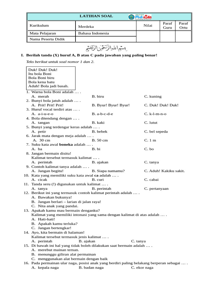 Latihan Soal Bindo | PDF