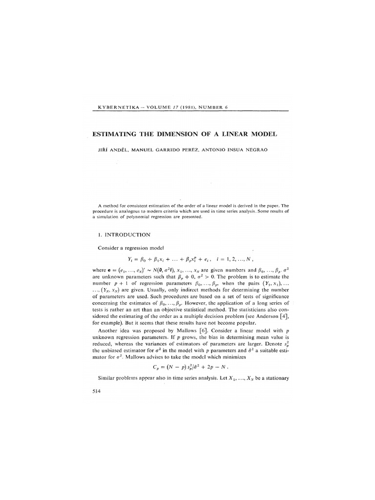 1981 Estimating the Dimension of a Linear-model_j. Andel, m. g. Perez and a. i. Negrao | PDF ...