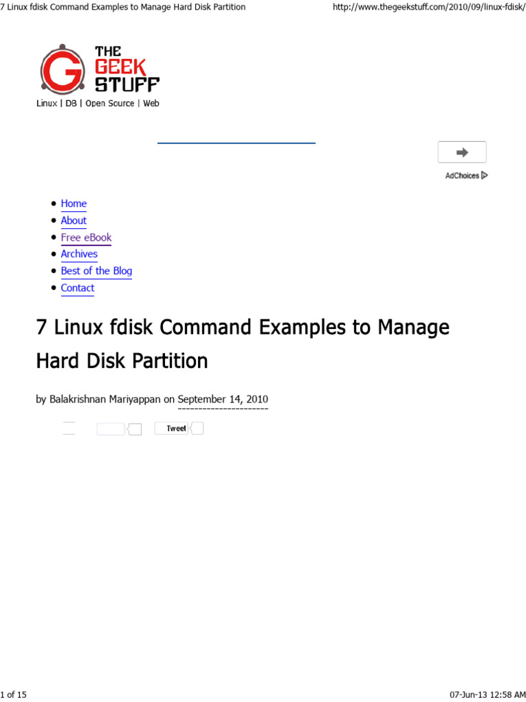 7 Linux fdisk Command Examples to Manage Hard Disk Partition | PDF | Booting | Ibm Pc Compatibles