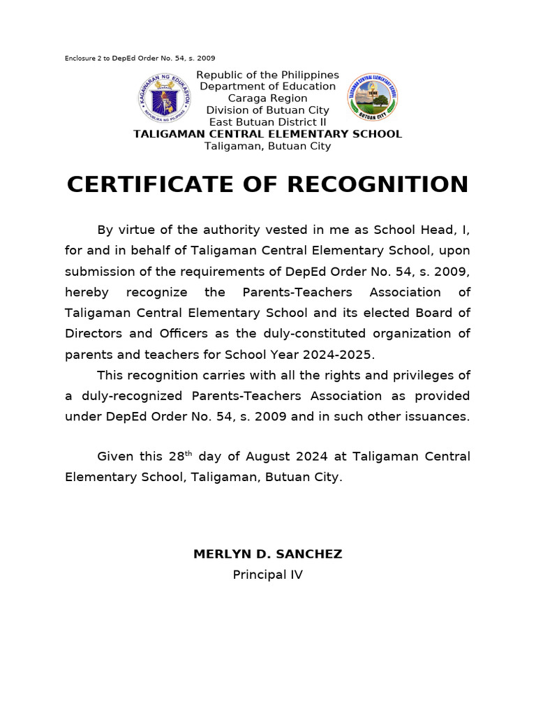 Spta Certificate of Recognition | PDF