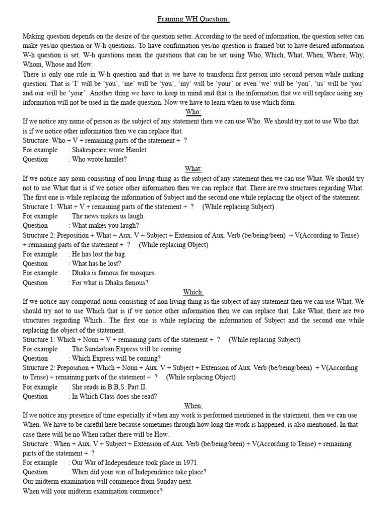 Framing WH Question Rule | PDF | Verb | Object (Grammar)