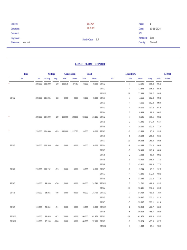 Untitled - LF1S - Load Flow Report | PDF | Electric Power Distribution ...