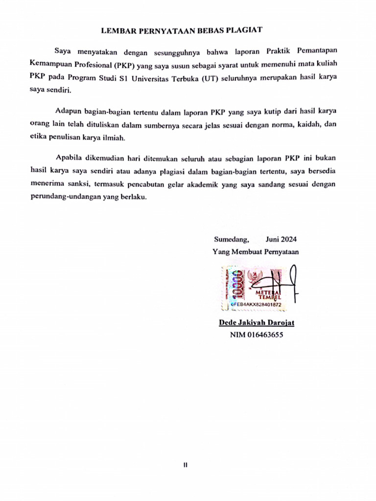 lembar bebas plagiasi pkp | PDF