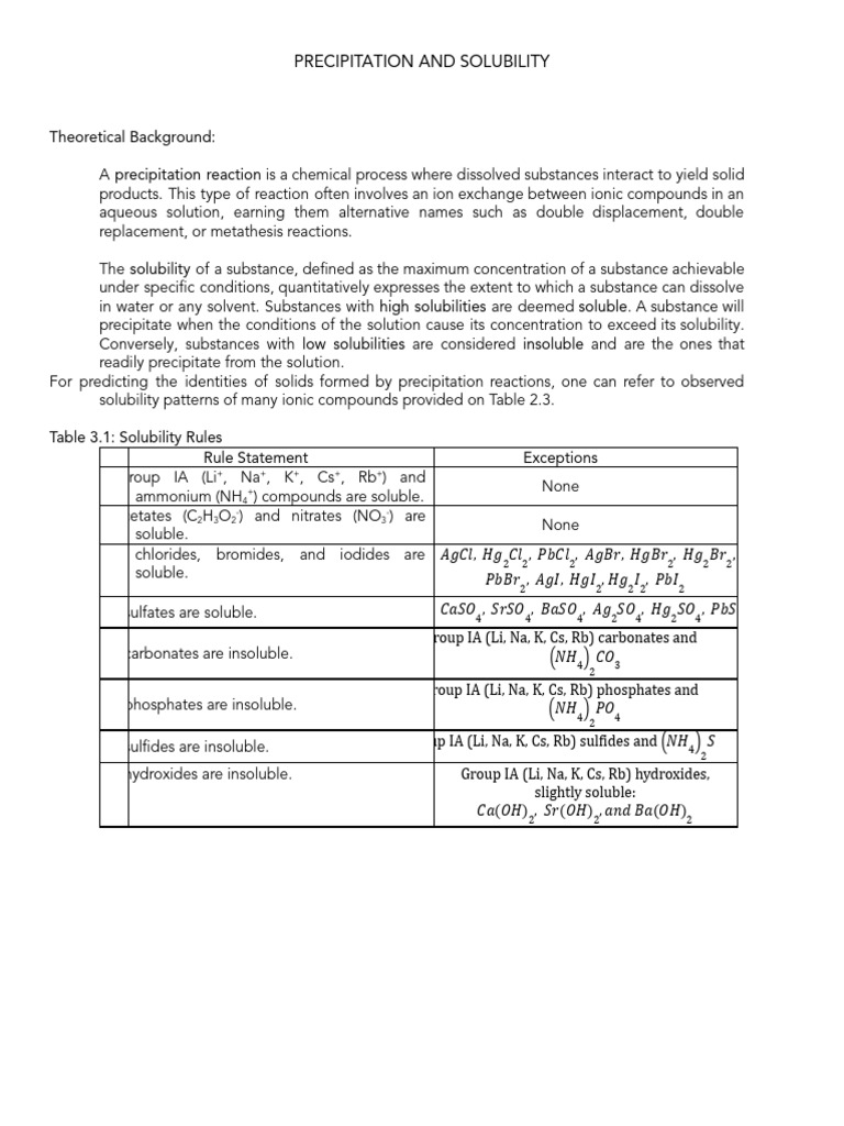 Precipitation and Solubility | PDF | Solubility | Precipitation (Chemistry)