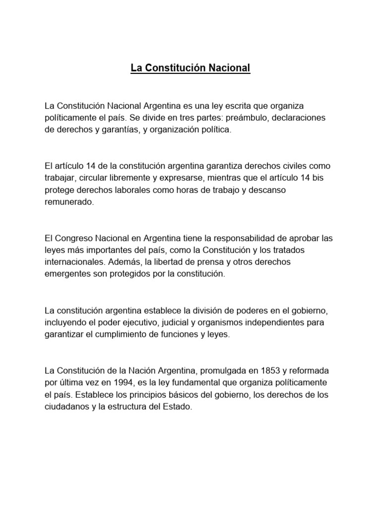 Constitución Argentina: Estructura y Derechos | PDF