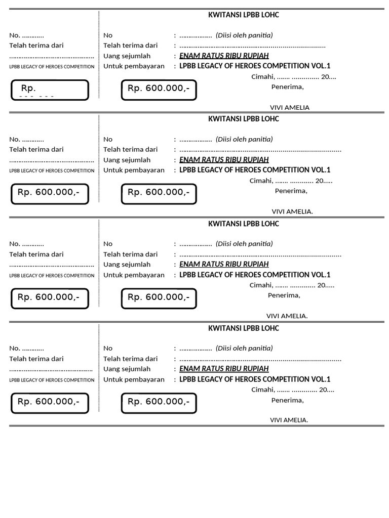 Kwitansi Pembayaran Kompetisi LPBB | PDF